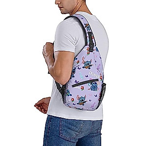 ISUNIET Unisex Chest Bags Crossbody Sling Backpack Travel Hiking Daypack for Women Men Stitch Shoulder Bag for Climbing Runners Cartoon Cute 15