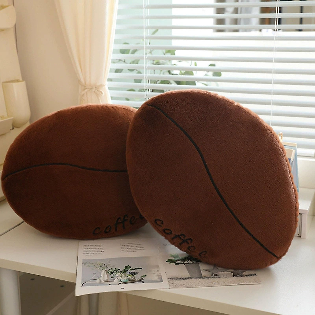 TZMAPU Coffee Bean Plush Pillow, Cute Stuffed Coffee Bean Sofa Cushion, Fruits Doll Toy, Cozy Pillow for Sofa, Office, Cushion, Lounge, Gifts for Kids and Adults（Coffee Color，20inch）