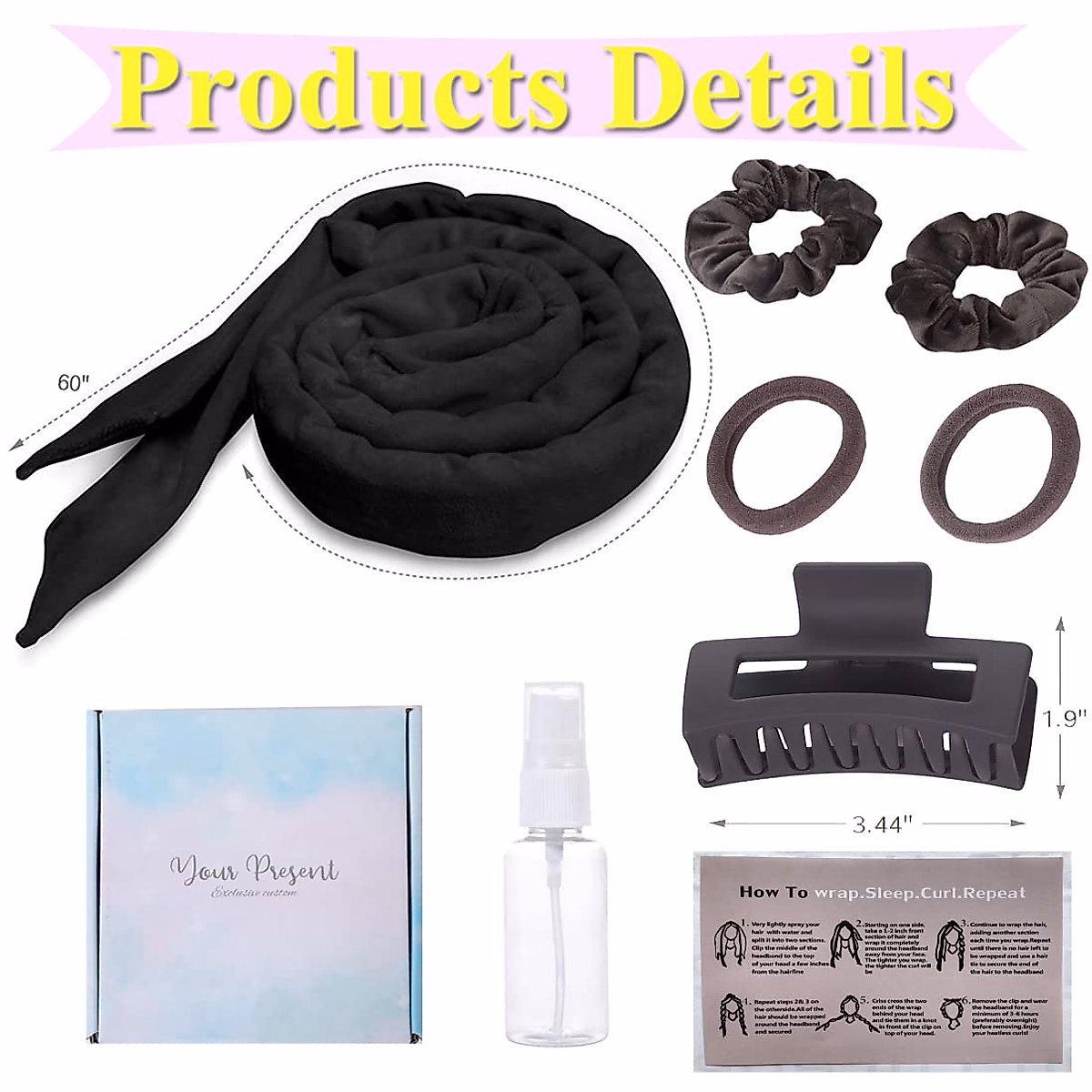 Heatless Hair Curlers Heatless Curls To Sleep In Overnight Heatless Curling Rod Headband Velour No Heat Hair Curlers Headband Soft Cotton Hair Rollers Curling Ribbon Rods for Long Hair