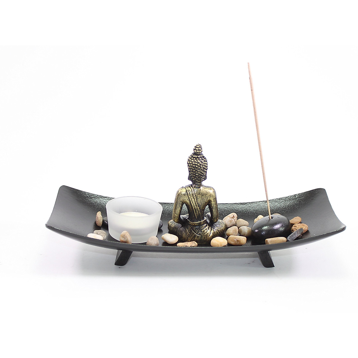 Tabletop Thai Buddha Zen Garden Rock Candle Holder Home Decor Relaxing Tranquility Gift