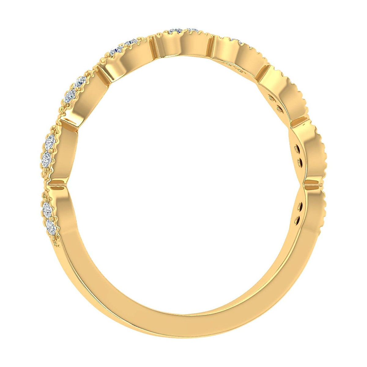 FINEROCK 1/10 Carat (ctw) 14K Yellow Gold Diamond Ladies Swirl Stackable Anniversary Ring (Ring Size 7) (I1-I2 Clarity)