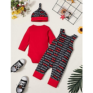 DONWEN Baby Boy Valentines Day Outfit 9-12 Months My First Valentine's Day Romper Print Overall Valentine Outfit for Baby Boy