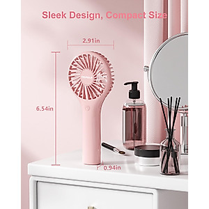 TriPole Portable Fan Handheld Fan Mini Personal Fan 3 Speeds, Powerful Little Battery Hand Held Fan for Travel Trip Outdoor Concerts, Cute Small Rechargeable Lash Fan for Makeup Skincare Drying, Pink