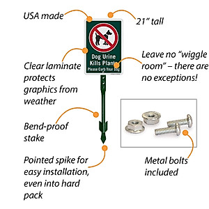 SmartSign 10 x 7 inch “Dog Urine Kills Plants, Please Curb Your Dog” LawnPuppy Yard Sign and 18 inch Stake Kit, 40 mil Laminated Rustproof Aluminum, Green and White, Set of 1