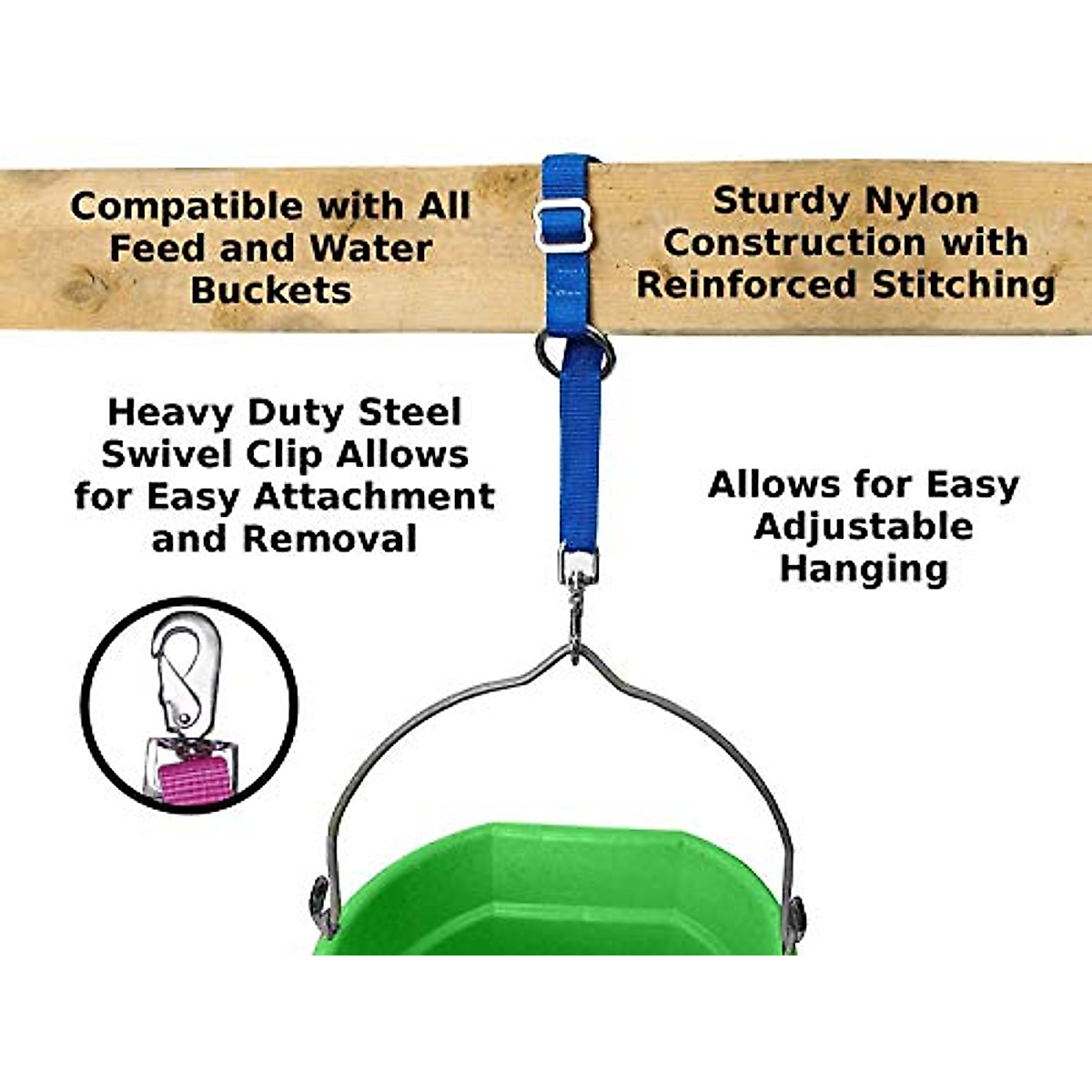 Derby Originals Heavy Duty Adjustable 30” Nylon Hanging Bucket Straps for Water and Feed Buckets - Available in 16 Colors and Patterns (Olive Green)