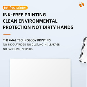 Portable Inkless Printer, A4 Thermal Printer with, Rechargeable Battery, Wide Compatibility for School Office, Easy to Use