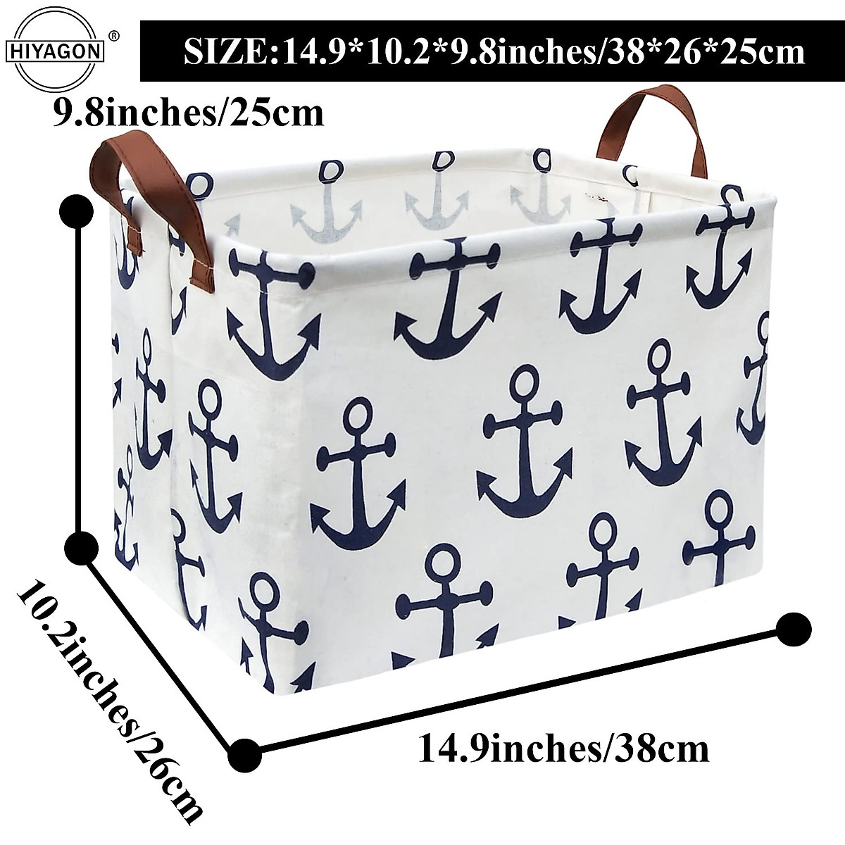 HIYAGON Kids Storage Basket Nautical Gift Basket Empty Boys Toy Storage Bin Organizer Box Rectangular Room Decor for Home,Books (Anchor)