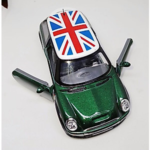 KiNSMART Mini Cooper S 5" 1:28 Scale Die Cast Metal Model Toy Car British Flag Green w/Pullback Action