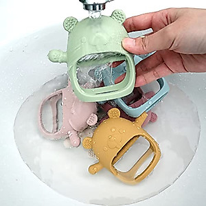 AMM Goods Marmot Silicone Baby Teether Toy, Nipple Shape Hand Pacifier, Chew Toys for Sucking Needs. Never Drop Mitten Teether, Soothing Sore Gums, Teething Pain Relief (Olive)