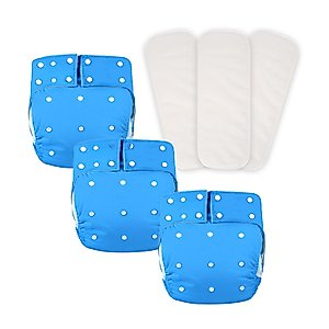 3 Pack Reusable Adult Cloth Diaper with Diaper Inserts, Teen Adult Diapers, TPU Leak-Proof Nappy Cover, Incontinence Nappy