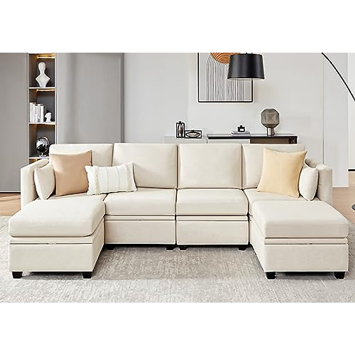 Weture Modular Sectional Sofa, Convertible U Shaped Sofa Couch with Storage, High Supportive & Soft Sponges, 6 Seat Modular Sectionals Sofa Couch with Chaise for Living Room, Beige
