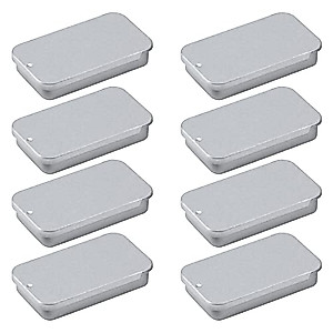Tighall 8PCS Metal Slide Top Tin Containers Rectangle Tin Box Empty Storage Tins for Lip Balm Candles Crafts Candies Jewelry (2.2"*1.1"*0.4",Silver)