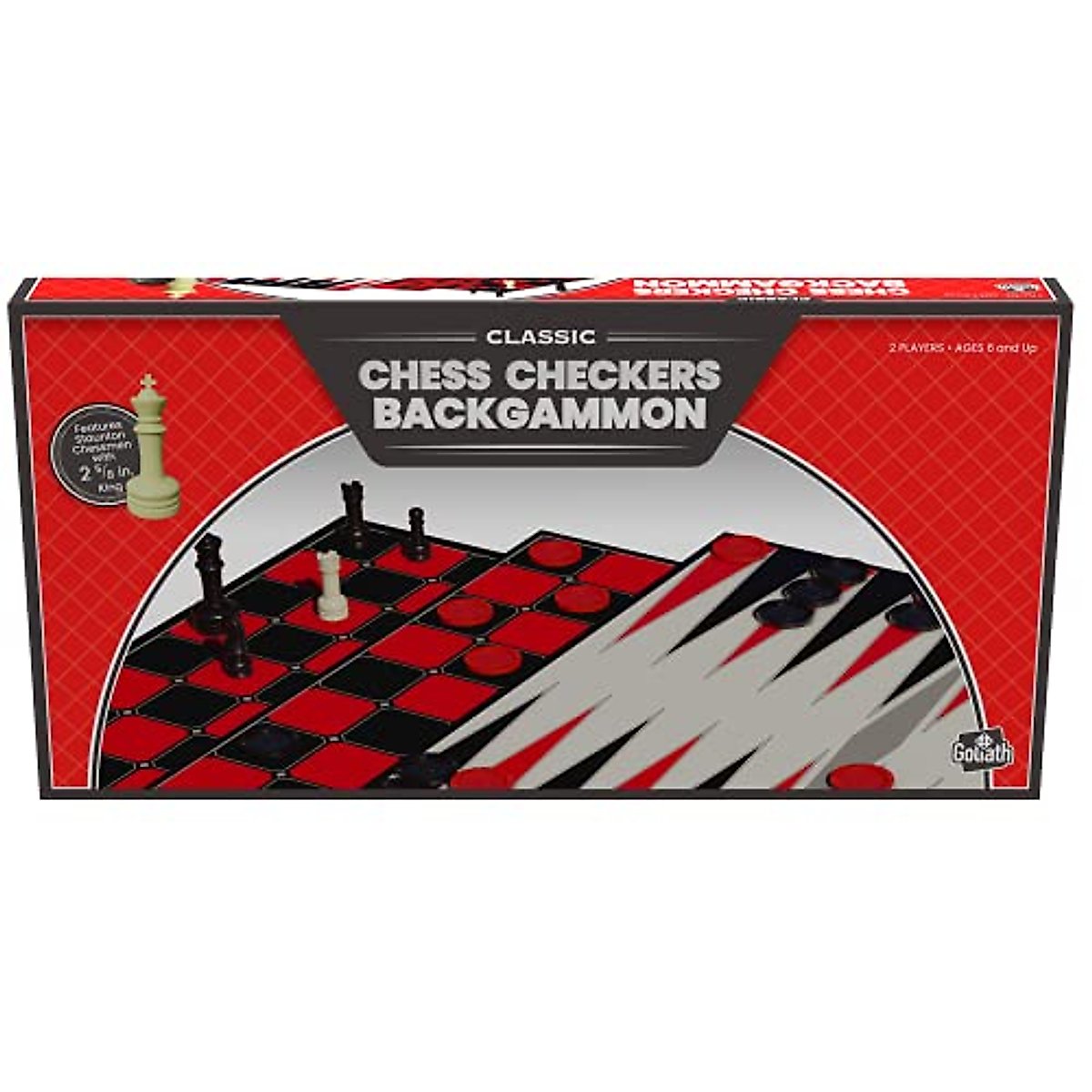 Goliath Chess/Checkers/Backgammon (Amazon Exclusive) - 3 Games in One with Full Size Staunton Chess Pieces and Interlocking Checkers