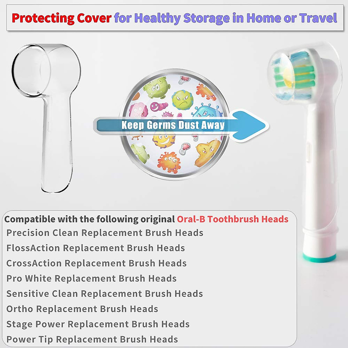 Electric Toothbrush Travel Case for Oral-B Toothbrushes - 4 Pcs Toothbrush Head Covers Compatible with Oral B Electric Toothbrush Heads (White)