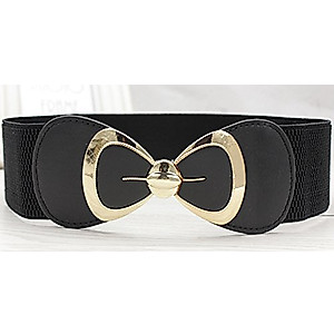 X&F Women's Elegant PU Bowknot Stretch Wide Belt Dress Decorative Waistbelts Black