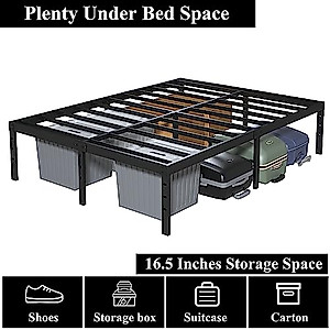 Upcanso 18 Inch California King Bed Frames No Box Spring Need, Platform Cal King Bed Frame with High Storage, Eassy Assembly 3,500 lbs Heavy Duty Bedframes, Black