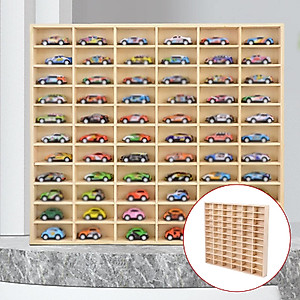 Gralara Wood Car Display Rack Toy, Book Organizer Shelf Shelves,Storage,Toys Storage Stand Organizer for Doll,Diecast Car,Collectibles Counter Store, 66 grids