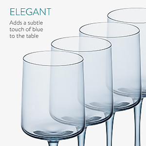 Navaris Blue Square Wine Glasses (Set of 4) - Colored Wine Glasses with Stems - Colored Glassware with Stem for Serving Wine, Cocktails, Beer, Dessert