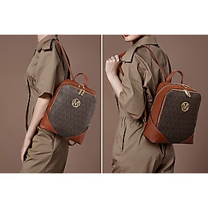 MKP Women Fashion Medium Backpack Purse (Beige and Coffee)