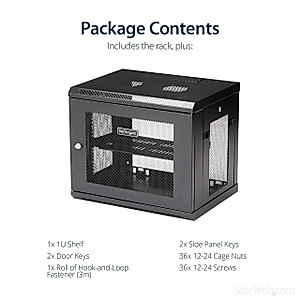 StarTech.com 2-Post 9U Wall Mount Network Cabinet w/ 1U Shelf, 19" Wall-Mounted Server Rack for IT / Data Computer Equipment