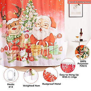 CZL Christmas Shower Curtain, Santa Shower Curtain, Santa Claus with Reindeer Shower Curtain, Winter Snowflake Merry Christmas Shower Curtain with 12 Hooks, Rustic Farmhouse Home Decor, 72 x 72 inch