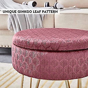 SoOSSN Pink Vanity Stool,Round Storage Seat with Metal Legs,Modern Dressing Chair Footrest Stool for Living Room Bedroom