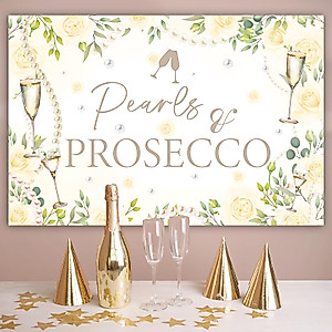 Balterever Pearls and Prosecco Bridal Shower Backdrop Decorations 3 * 5 ft Floral Champagne Bachelorette Party Banner Decorations for Women Bachelorette Wedding Engagement Party