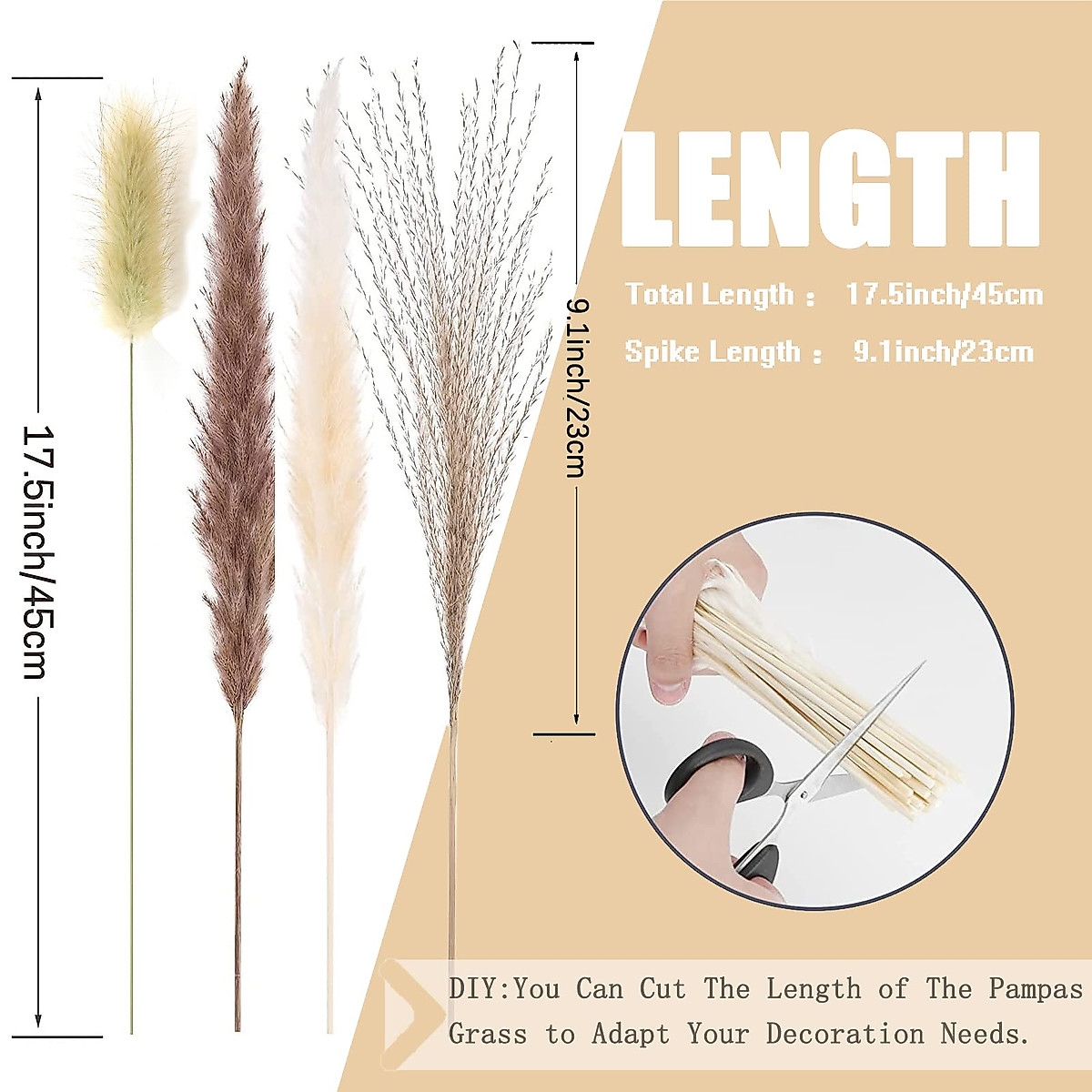 Pampas Grass 80 pcs 17.5 inch Natural Dried Pampas Grass - 15Pcs White Pampas & 15Pcs Brown Pampas & 30Pcs Reed Grass & 20Pcs Bunny Tail Grass,Fluffy Dried Flowers for Home Decor Wedding Boho Decor…