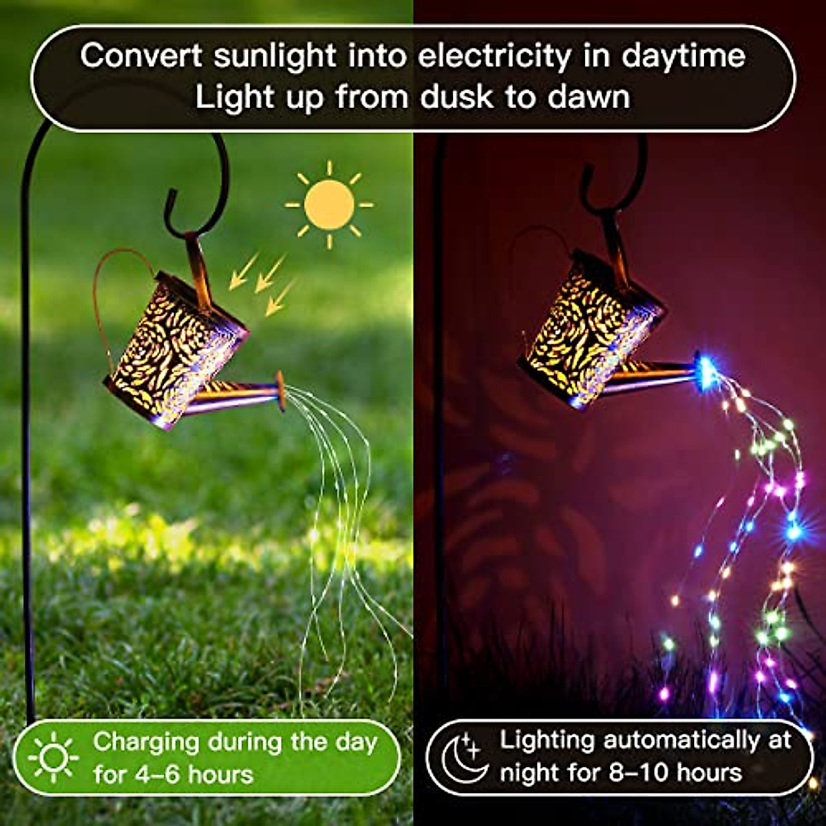 Insoiis Solar Watering Can with Lights String, Hanging Solar Waterfall Lights, Waterproof Retro Metal Kettle Lights, Outdoor Garden Decor Light for Pathway Lawn Patio Deck Walkway Courtyard