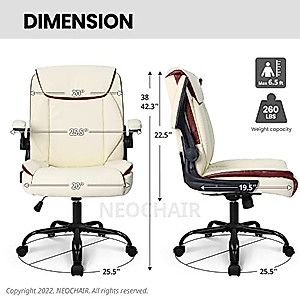 NEO CHAIR Office Chair Adjustable Desk Chair Mid Back Executive Desk Comfortable PU Leather Chair Ergonomic Gaming Chair Back Support Home Computer Desk with Flip-up Armrest Swivel Wheels (Ivory)