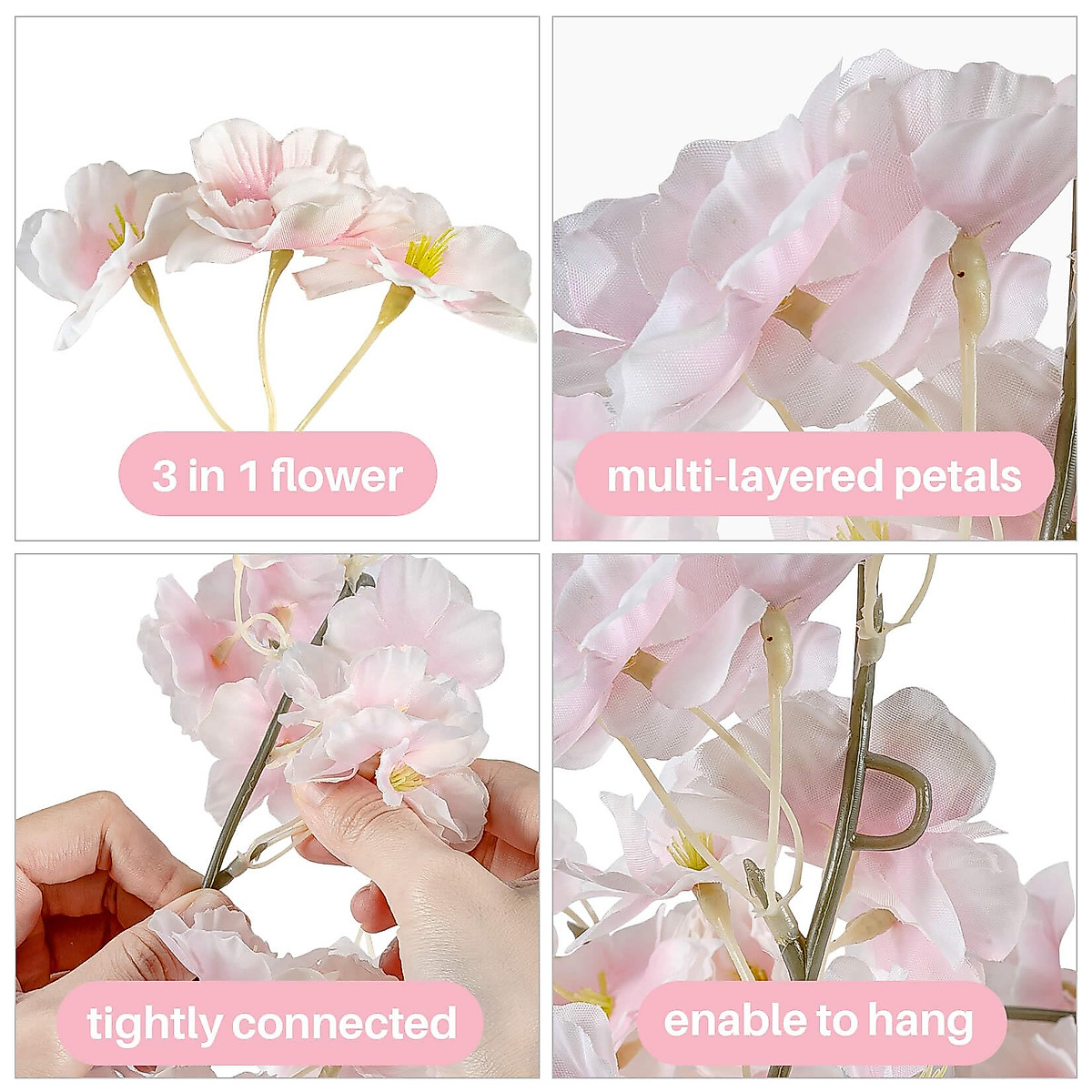 MAQIHAN 2PCS Cherry Blossom Garland - Hanging Cherry Blossom Vines Artificial Flowers Garland Sakura Vines Flower Decor for Wedding Party Decoration
