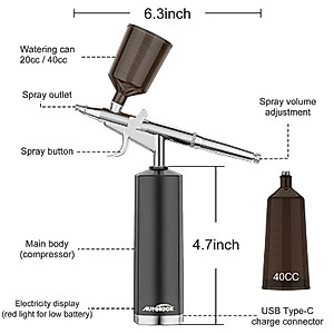 Autolock 30PSI Air Brush Set, Rechargeable High Pressure Air Brush Compressor, Handheld Air Brush Gun, Air Brush Set, Portable Mini Air Brush for Hair & Nails, Cake Decorating, Makeup (Black 1)
