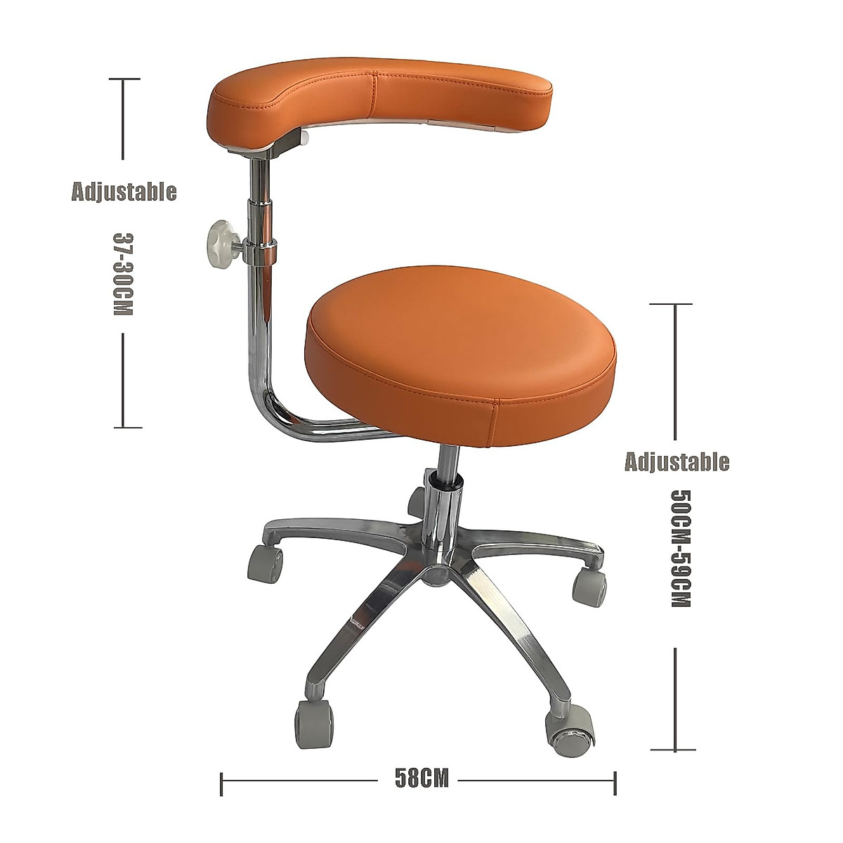 SFKLYU Adjustable Doctor Chair Assistant Stool Dental Stool Dentist Chair with 360 Degree Rotation Armrest Height Microfiber Leather