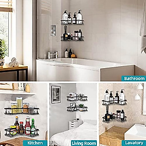 ZWMBYN Corner Shower Caddy, 2 Pack Shower Organizer Corner Shower Shelf with Hooks and Soap Dish, Adhesive No Drilling Shower Storage Rack Rustproof Shower Shelves for Bathroom Storage, Black