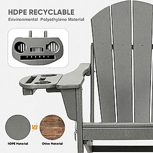 FOOWIN Adirondack Chair Set of 4, HDPE Folding Adirondack Chair w/4 in 1 Cup Holder Trays,Weather Resistant Outdoor Chair, Fire Pit Chairs for Patio Lawn Garden Backyard Deck,15min Assembly 400LB