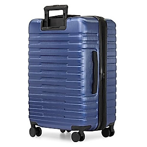 U.S. Traveler Boren Polycarbonate Hardside Rugged Travel Suitcase Luggage with 8 Spinner Wheels, Aluminum Handle, Navy, 3-Piece Set, USB Port in Carry-On