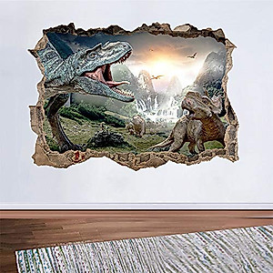 3D Dinosaurs Wall Stickers - MLM PVC Simulation Crack Hole Dinosaur Wall Decals for Mural Living Room Bedroom Kids' Room Nursery Decor Playroom Decor (Dino B)