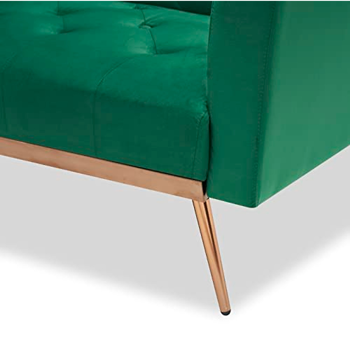 Eafurn Button Tufted Futon Bed, Modern Convertible Loveseat, Comfy Upholstered Folding Sofa & Couches with Armrest for Apartment, Compact Sofabed, Green Velvet 68.3" w/Wood Trim