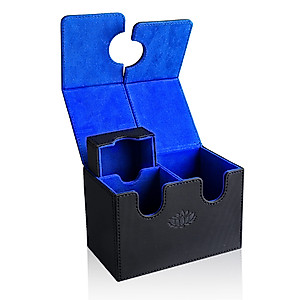 UAONO Card Deck Box for MTG Commander Deck, Double Deck Box With Dice Tray Holds 200+ Sleeved Trading Cards, Card Case Storage Box for Magic The Gathering Sports Playing Cards (Black&Blue)