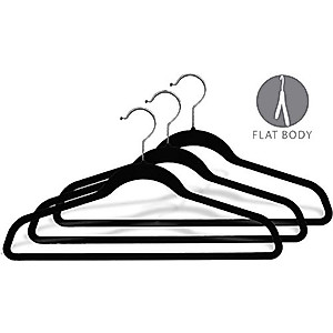 Black Velvet Ultra Thin Slimline Hanger with Fixed Bar, Space Saving Flocked Suit Hangers with Chrome Hook (Set of 25) by The Great American Hanger Company