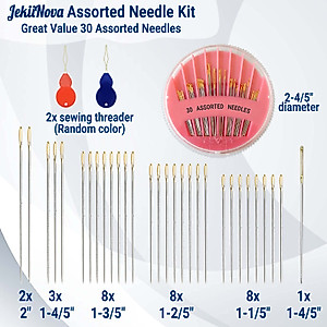 30 Pack Premium Hand Sewing Needles, 6 Sizes Assorted Sewing Needles for Handsewing Large Eye Stitching Needles for Sewing Repair Embroidery Needles Sewing Sharp Needles (1)