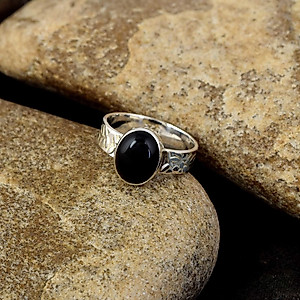 Solid 925 Sterling Silver Ring For Women & Girls Black Onyx Ring Sterling Silver Wedding Ring Bezel Set Gemstone Ring