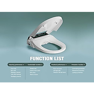 MEJE #001U-Electronic Bidet Seat for Elongated Toilets with Remote Control, Temperature Display Heated Toilet Seat,Auto Open and Close,Warm Air Dryer and Temp Controlled Wash Functions (White)