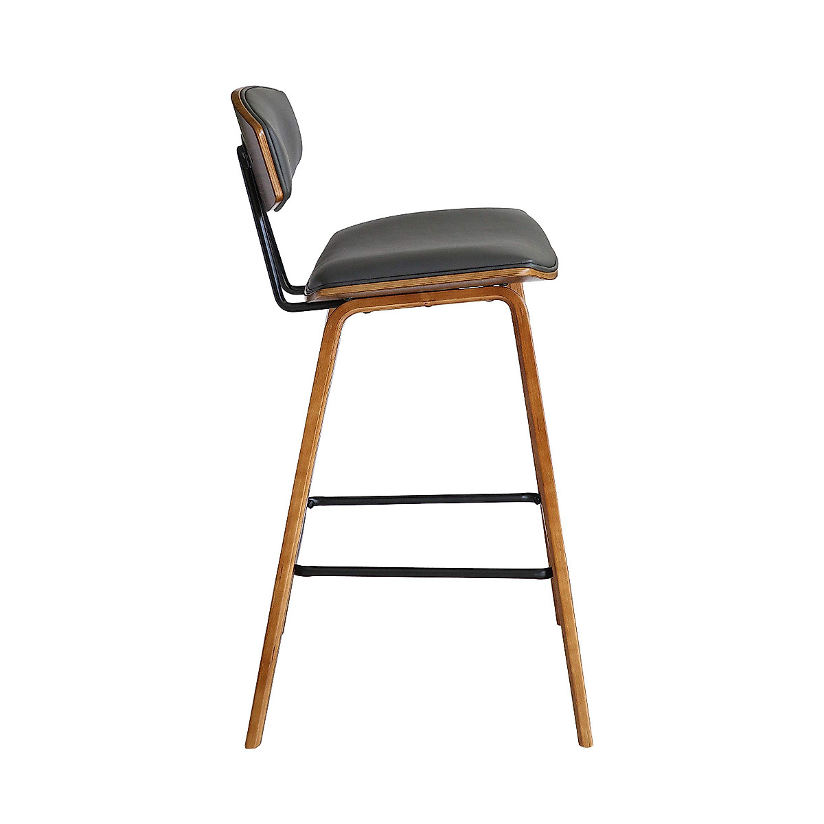 Armen Living Fox 25.5" Counter Height Grey Faux Leather and Walnut Wood Mid-Century Modern Bar Stool