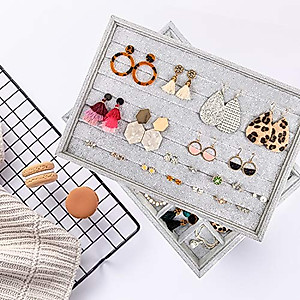 Mebbay Velvet Jewelry Trays Organizer with Clear Lid, Stackable Jewelry Storage for Drawer, Earring Necklace Bracelet Ring Organizer, Set of 3, 13.8" x 9.5" x 1.38"