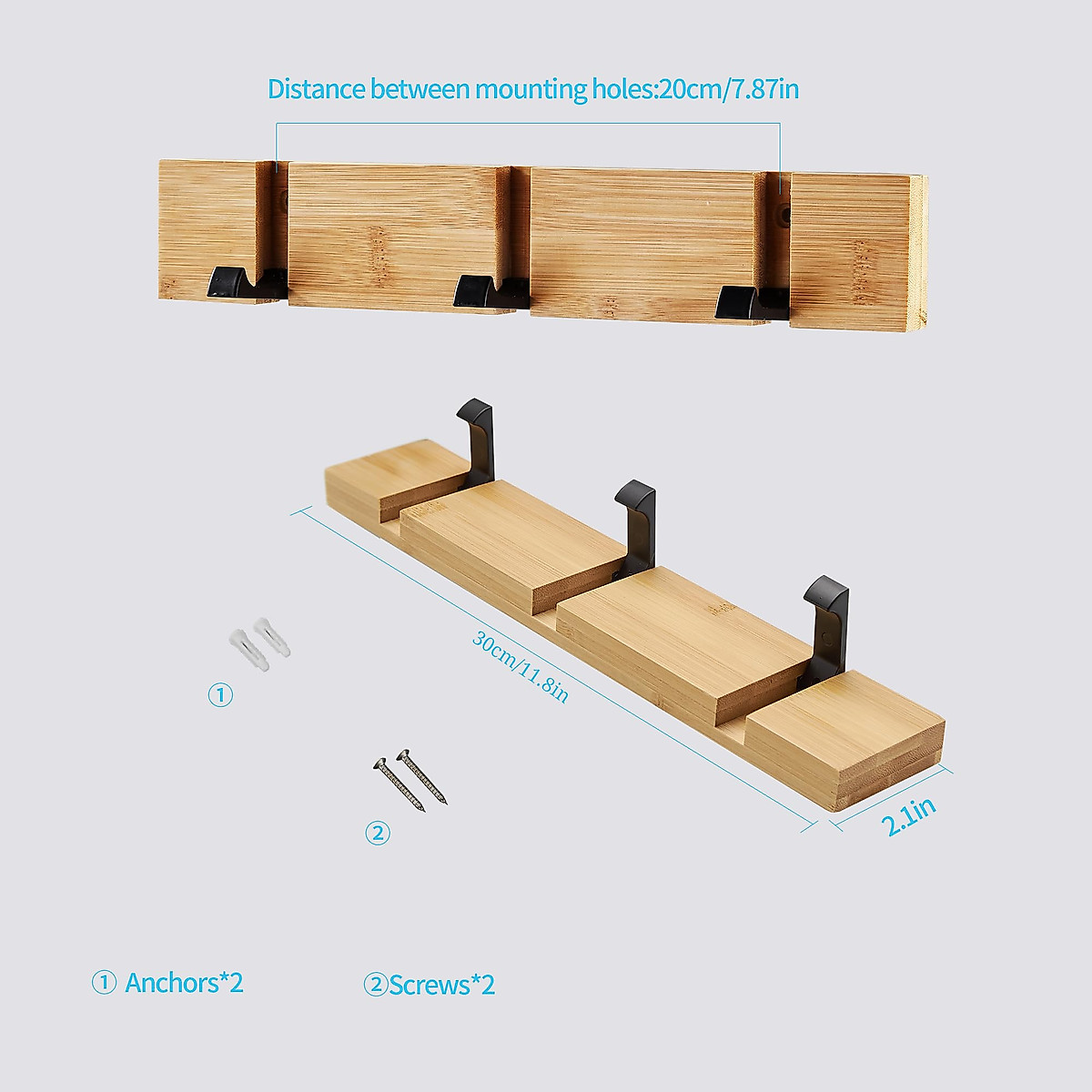 Wooden Coat Hooks, Coat Rack Wall Mounted with 3 Folding Hooks Hat Rack Modern Wall Floating Coat Hook Rack Adhesive & Wall Mounted, Coat Hiden Hooks for Coats, Hats, Scarves, Key Rack Towel Rack