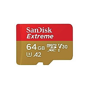 SanDisk 64GB Extreme microSDXC UHS-I Memory Card with Adapter - Up to 170MB/s, C10, U3, V30, 4K, 5K, A2, Micro SD Card - SDSQXAH-064G-GN6MA