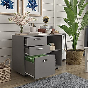 Koifuxii Wood Filing Cabinet for Home Office 3 Drawer,Vertical File cabinets for Home Office,Mobile Lateral Rolling Filing Cabinet, Printer Stand with Storage,for Letter/Legal / A4 Size Files