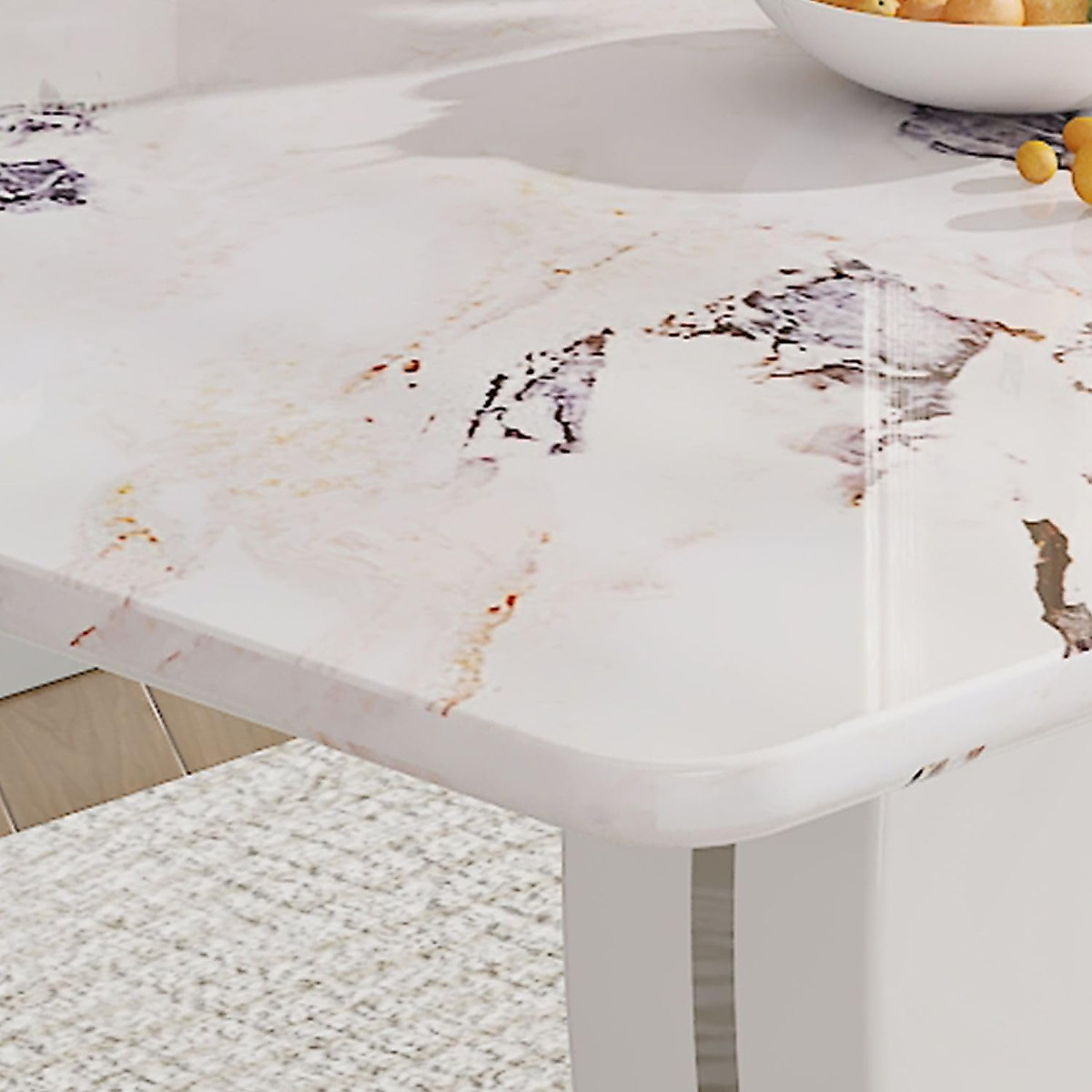 YWUFUART 63" Modern Marble Table,Rectangular Dining Table for 6,Imitation Marble Grain Dinner Table for Kitchen,Dining Room,White