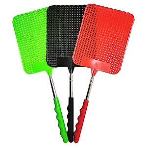 3Pcs Telescopic Fly Swatters, 29" Long Heavy Duty Retractable Manual Plastic Fly Swatter, Premium Extendable Flyswatter with Long Stainless Steel Pole, Pack of 3 Assorted Colors